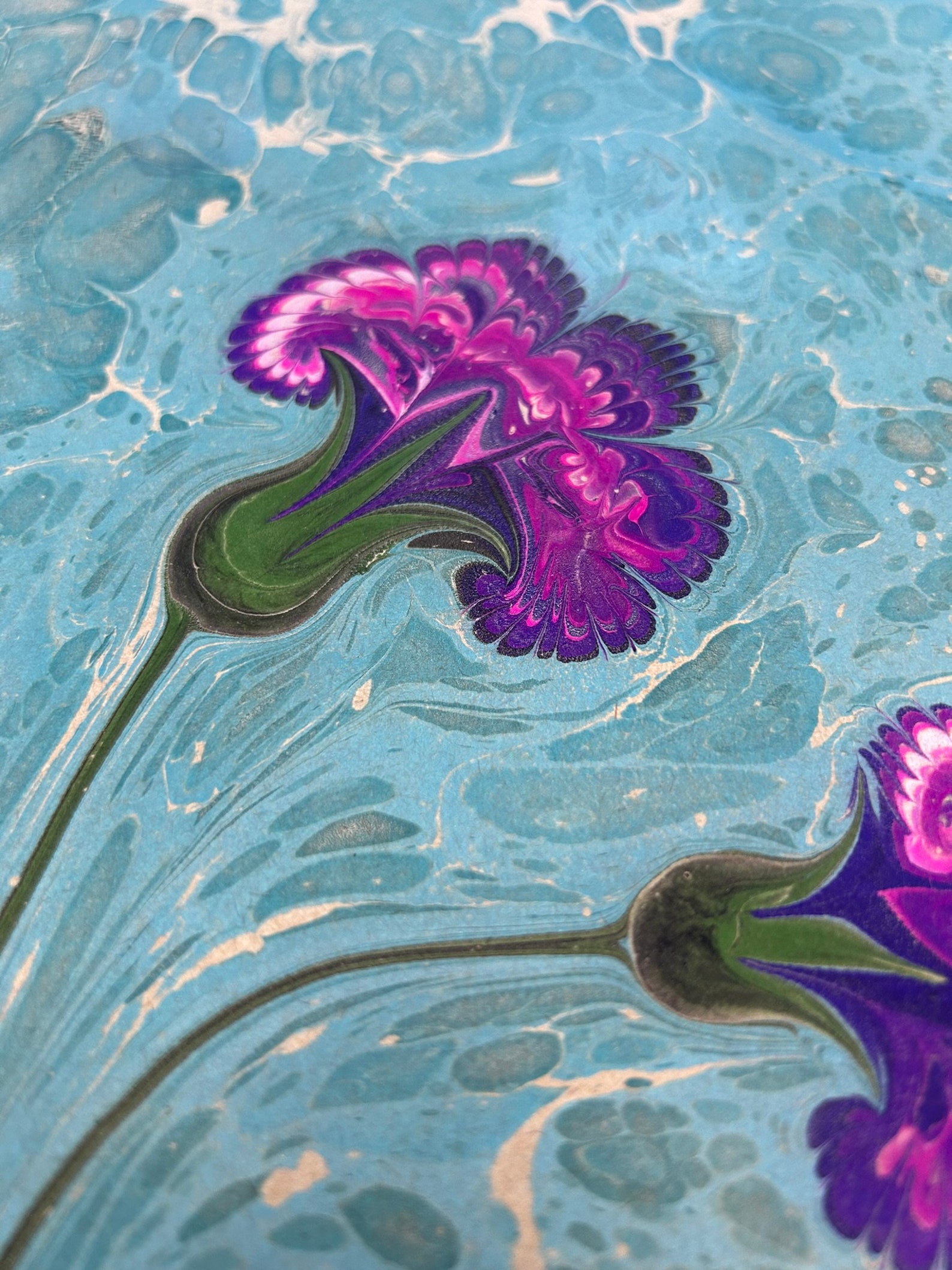 Original Flower Handmade Carnation Design Marbling Traditional Turkish ...