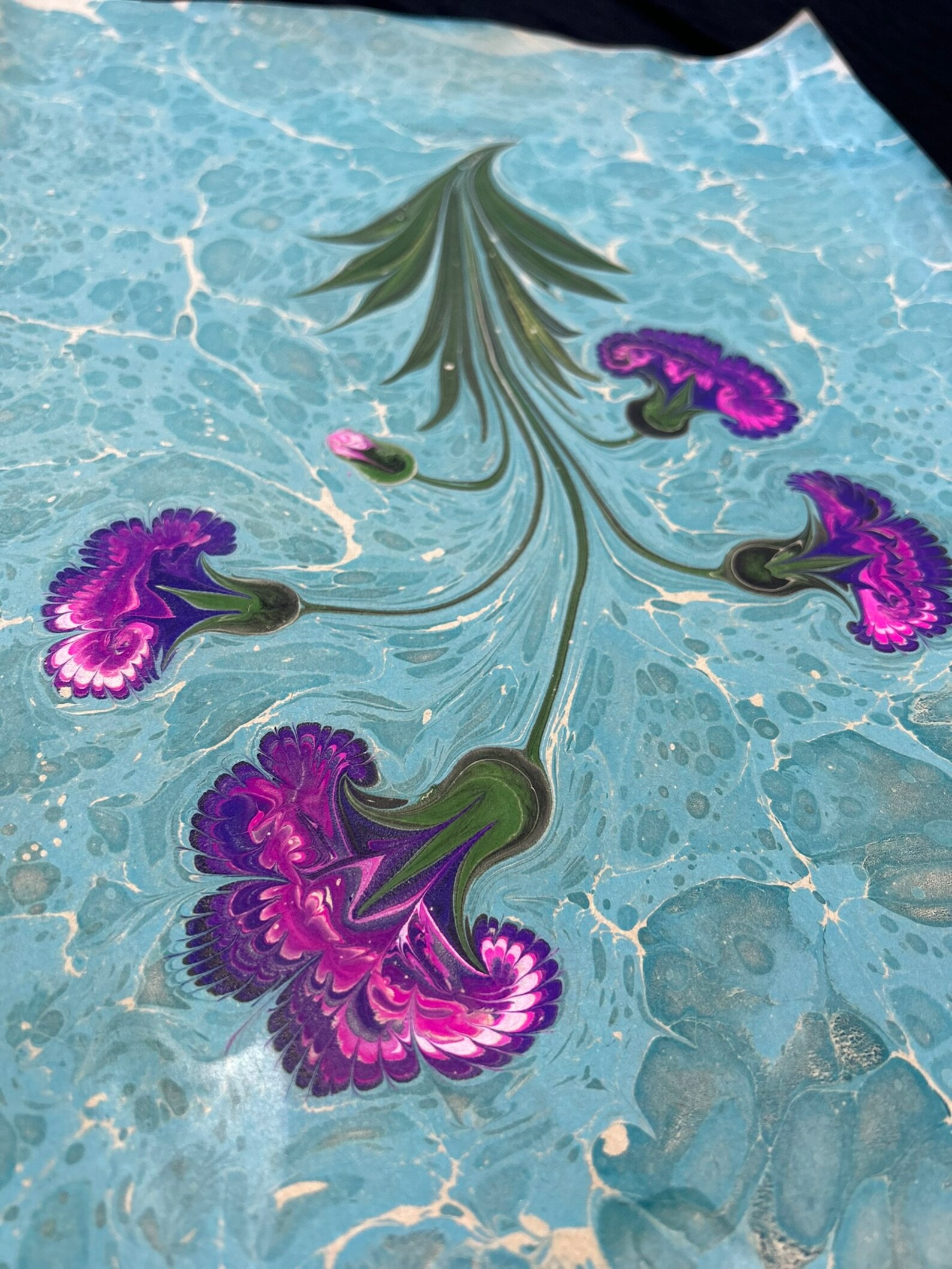 Original Flower Handmade Carnation Design Marbling Traditional Turkish ...
