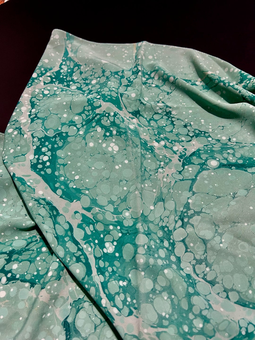 Mint Green Medina Silk Shawl: Handmade Ebru Marble Art Scarf - Etsy