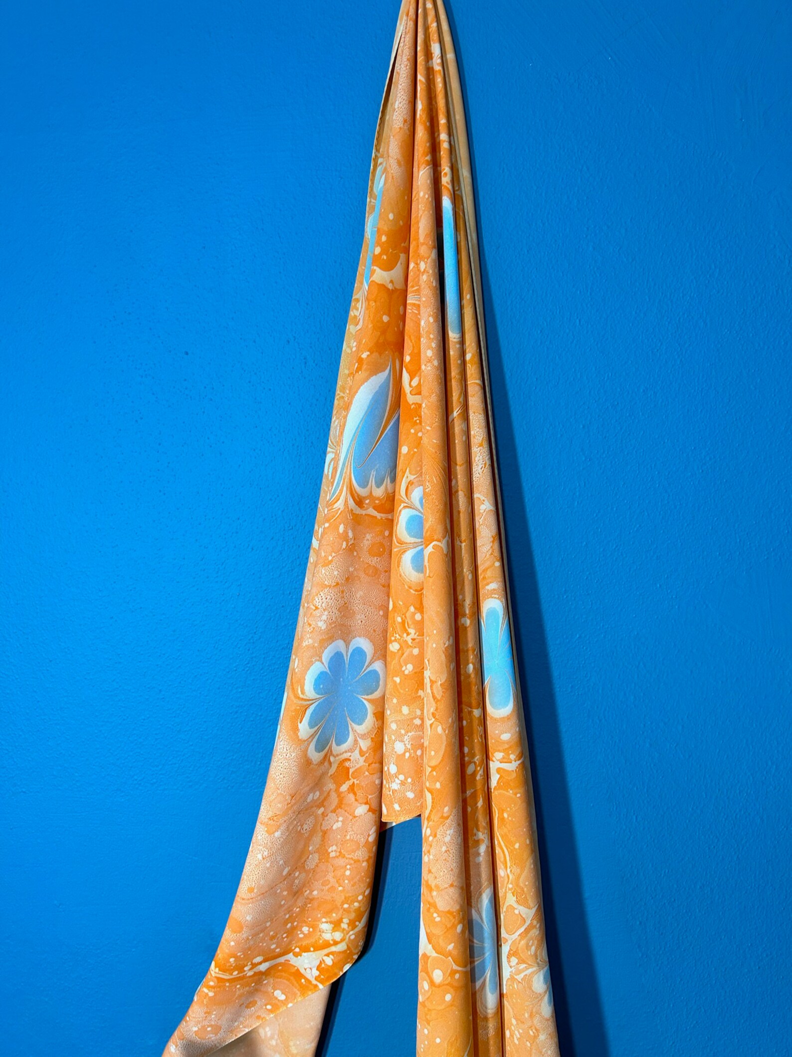 Saffron Yellow Shawl and Scarf, Blue Flowers Scarf With Medine Silk ...