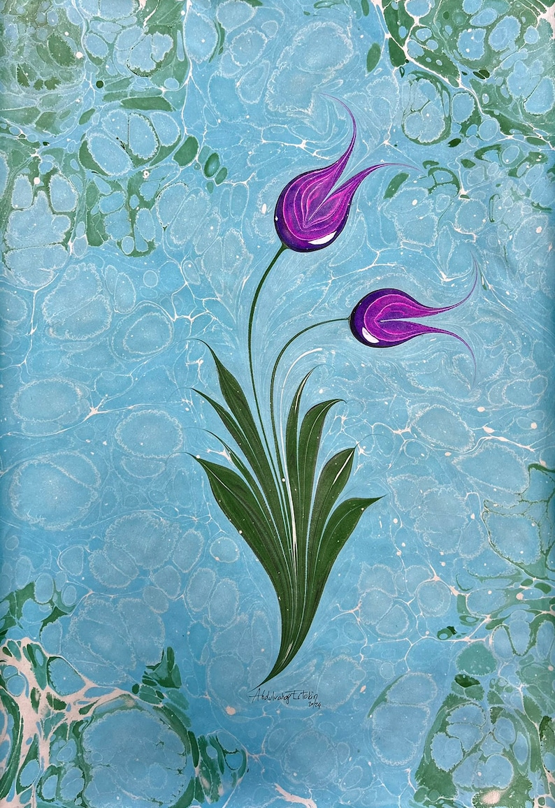 Original Flower Handmade Carnation Design Marbling Traditional Turkish ...