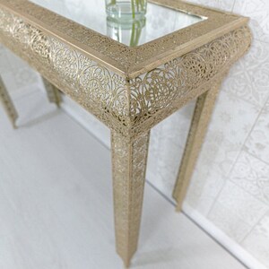 Gold Moroccan Embossed Console Metal Glass Hall Side Dressing Table - Etsy