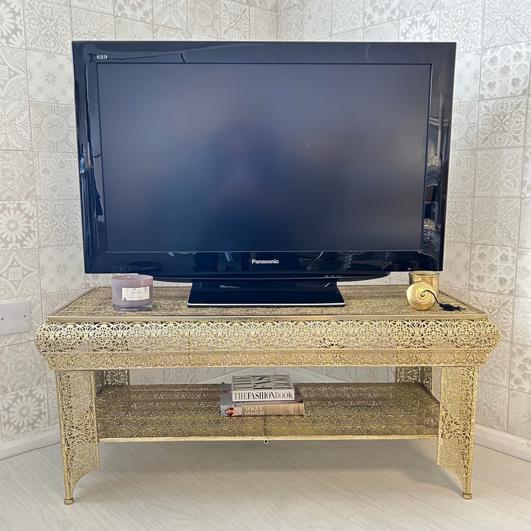 Gold Moroccan Embossed Metal TV Stand - Etsy UK