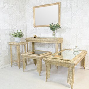 Gold Moroccan Embossed Console Metal Glass Hall Side Dressing Table - Etsy