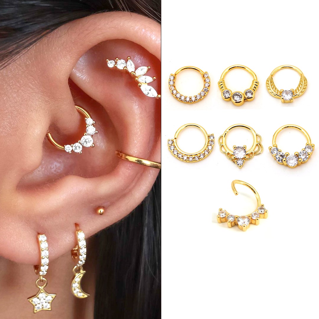 20g Cz Daith Hoop 7mm Dainty Circle Daith Piercing Septum Ring Nose Ring Shiny Zircon