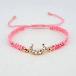CZ Moon Bracelet, Moon Friendship Bracelets, Matching Sister Bracelets for 2, Adjustable Woven ...