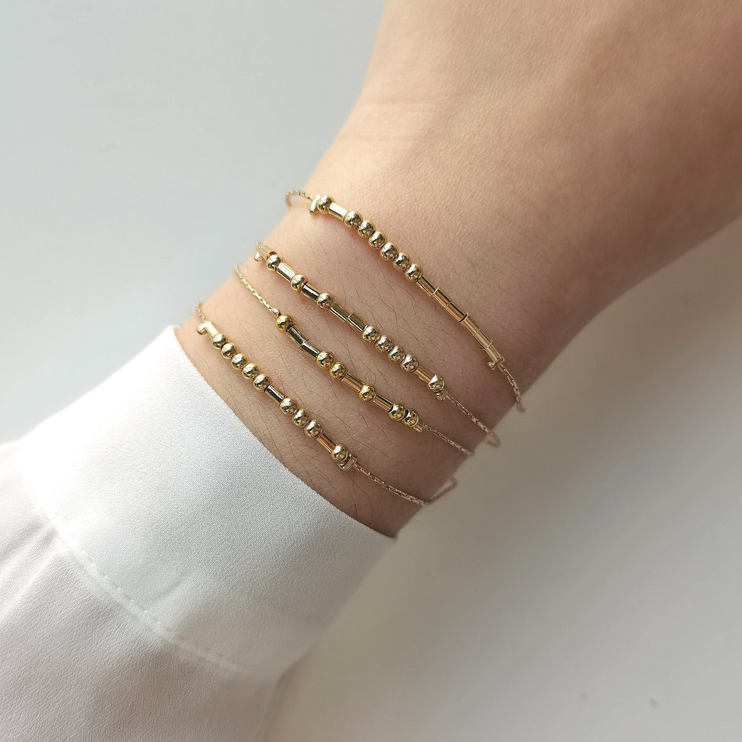 14K Gold Morse Code Bracelet Personalized Morse Code Bead - Etsy