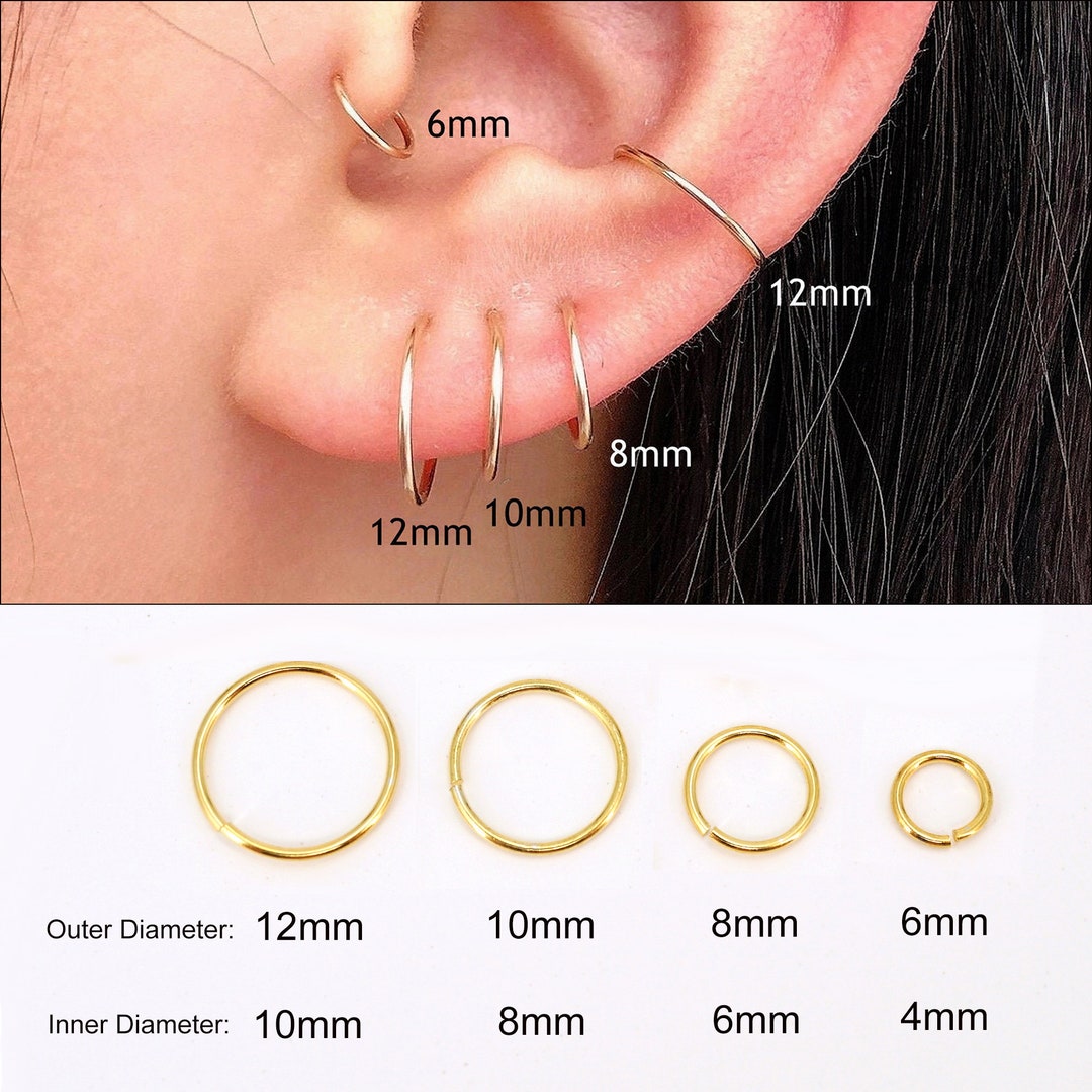 18G Sterling Silver Small Hoop Earrings, 6mm/8mm/10mm/12mm 14K Gold Huggie Earrings, Cartilage ...