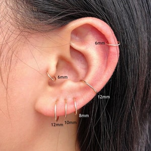 18G Sterling Silver Small Hoop Earrings, 6mm/8mm/10mm/12mm 14K Gold ...