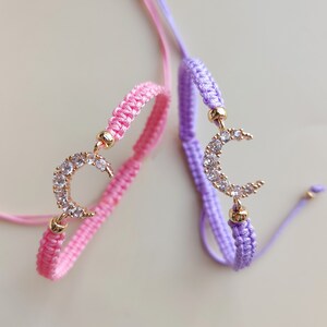 CZ Moon Bracelet, Moon Friendship Bracelets, Matching Sister Bracelets for 2, Adjustable Woven ...