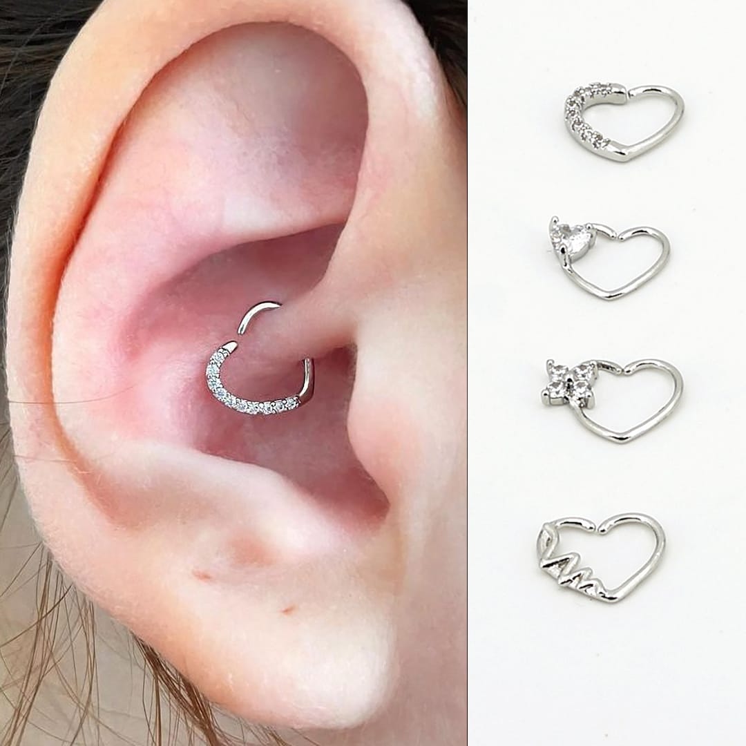 Dainty CZ Heart Shape Daith Earring 20G Heart Daith Piercing - Etsy