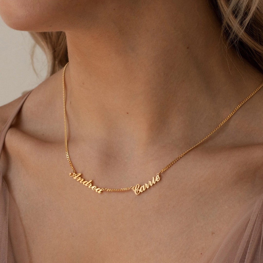 Personalized Two Names Necklace, Custom Signature Necklace, Dainty ...