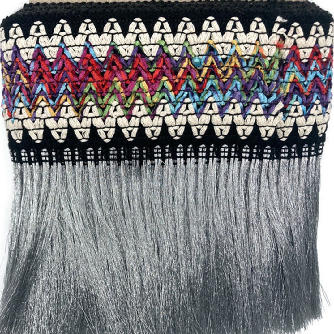 150 Mm Silver Fringe/ethnic Trim With Long Tassel/cotton Braid Trim ...