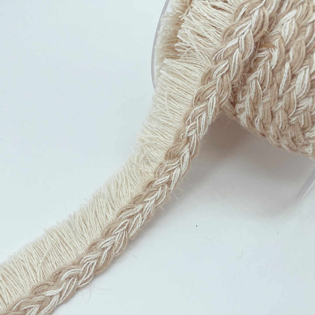 25 Mm Natural Jute Trim With Cotton Fringe/burlap Ribbon/rustic Jute ...