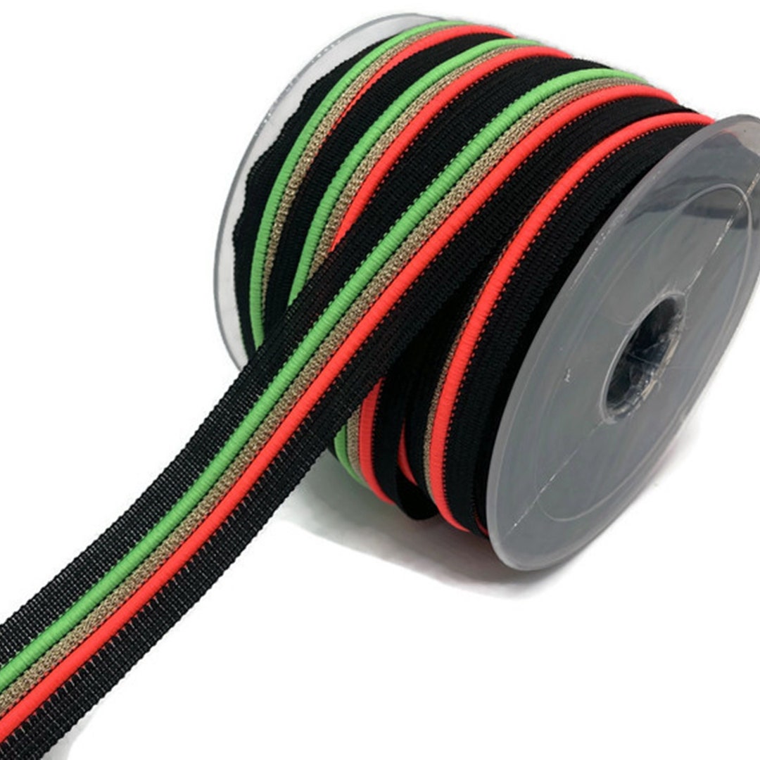 20 Mm Neon Green and Orange Colors Striped Trim/middle Line Glitter ...