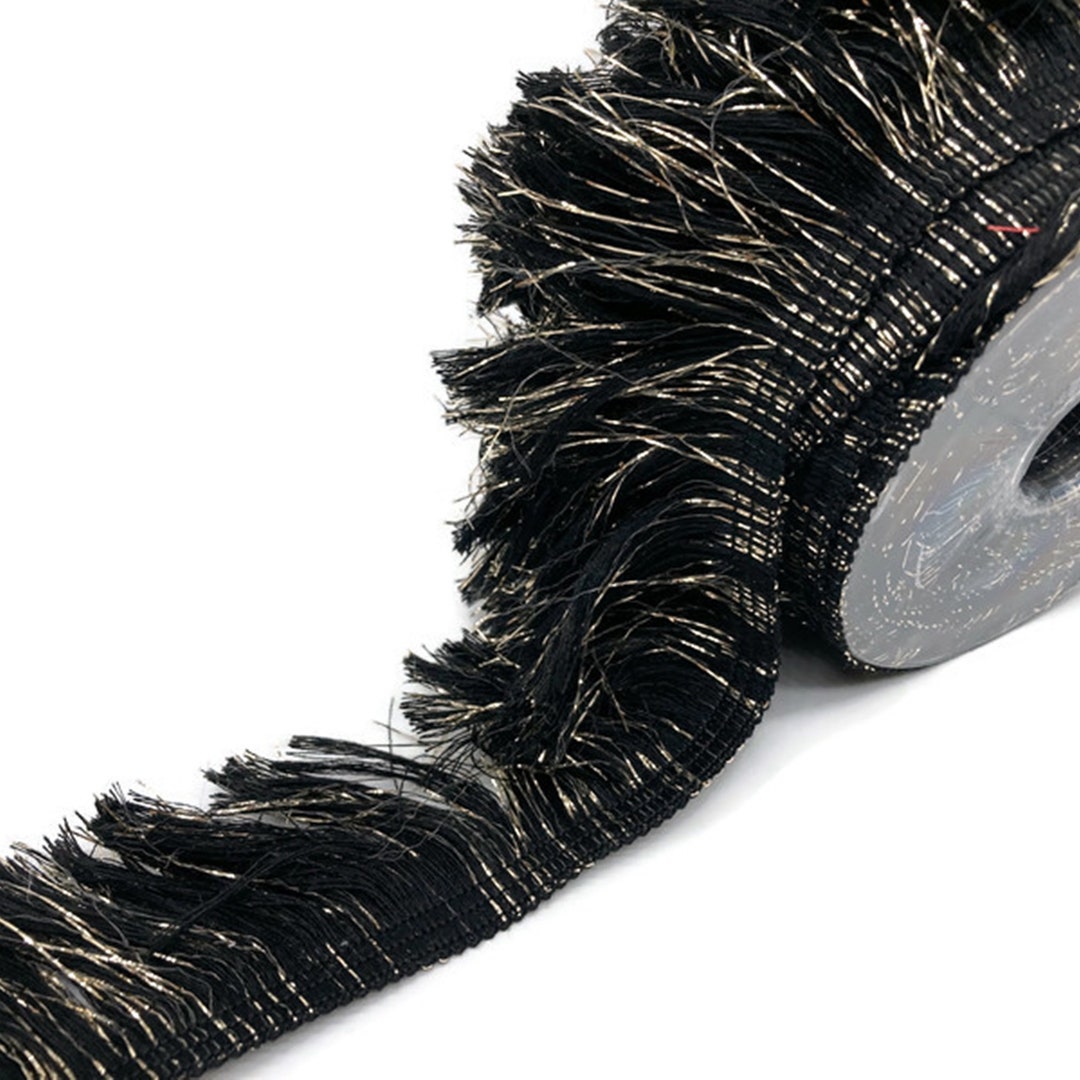 55 Mm Wide Black Gold Fringe Trim/ethnic Trim/bohemian Trim/vintage ...
