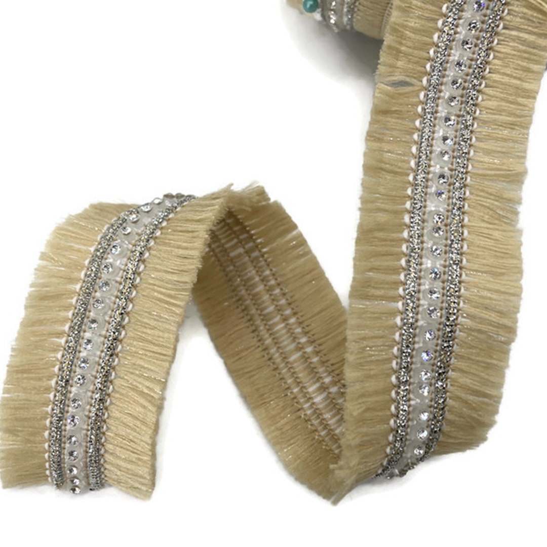 Beige Fringe Ribbon: 30mm Double-sided Crystal Glitter Trim - Etsy