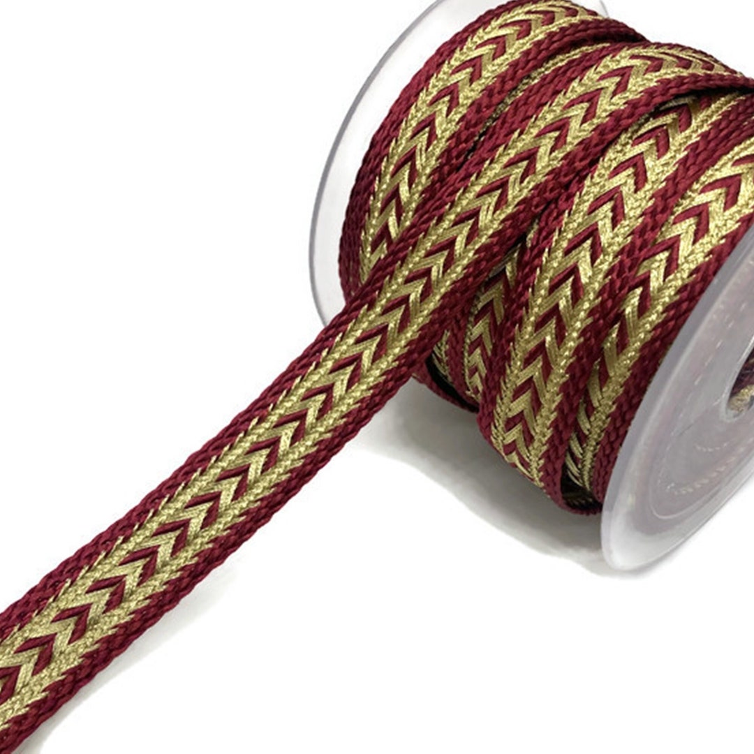 25 Mm Gold Metallic Braid Trim/maroon Background/arrow Pattern/ethnic ...