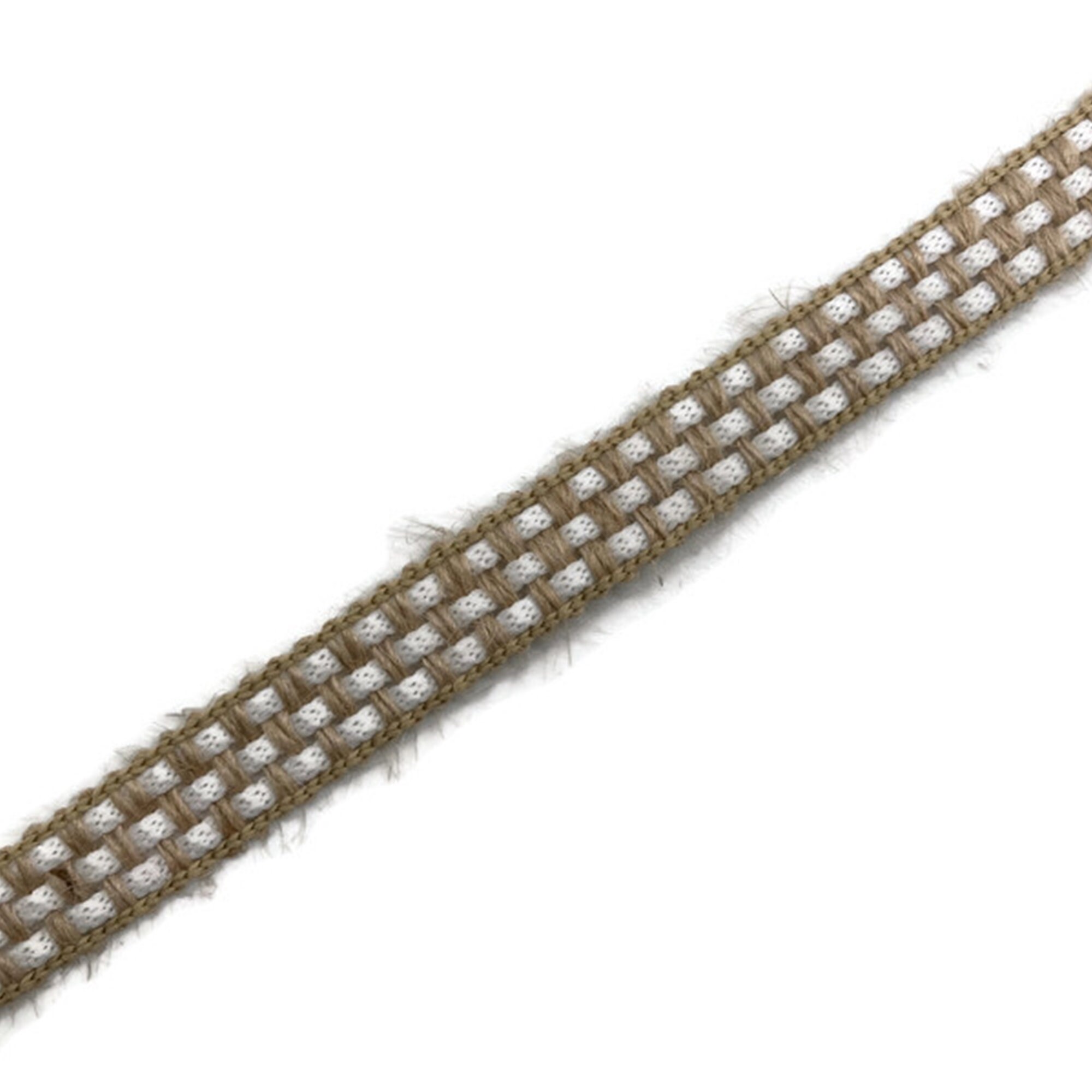 10 Mm Narrow Natural Jute Trim/white Checkered Design/burlap Ribbon ...