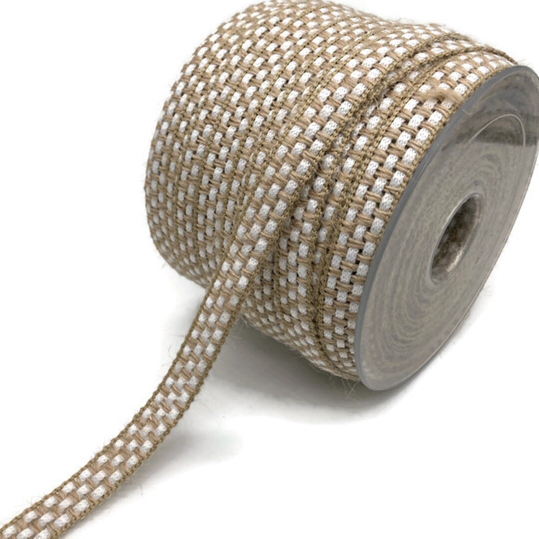10 Mm Narrow Natural Jute Trim/white Checkered Design/burlap Ribbon ...
