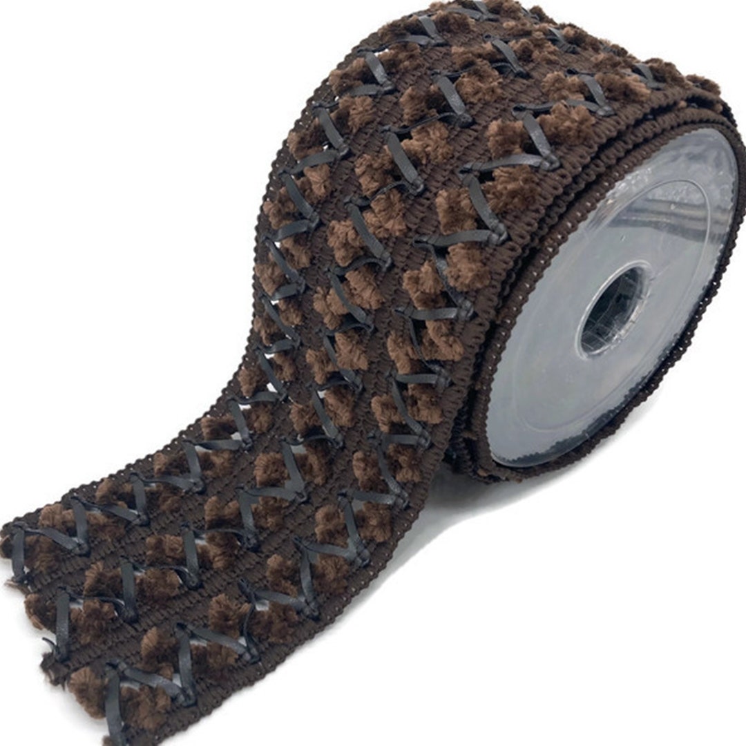 80 Mm Brown Faux Leather Braid Lace Trim With Dark Brown Plush/ Soft ...