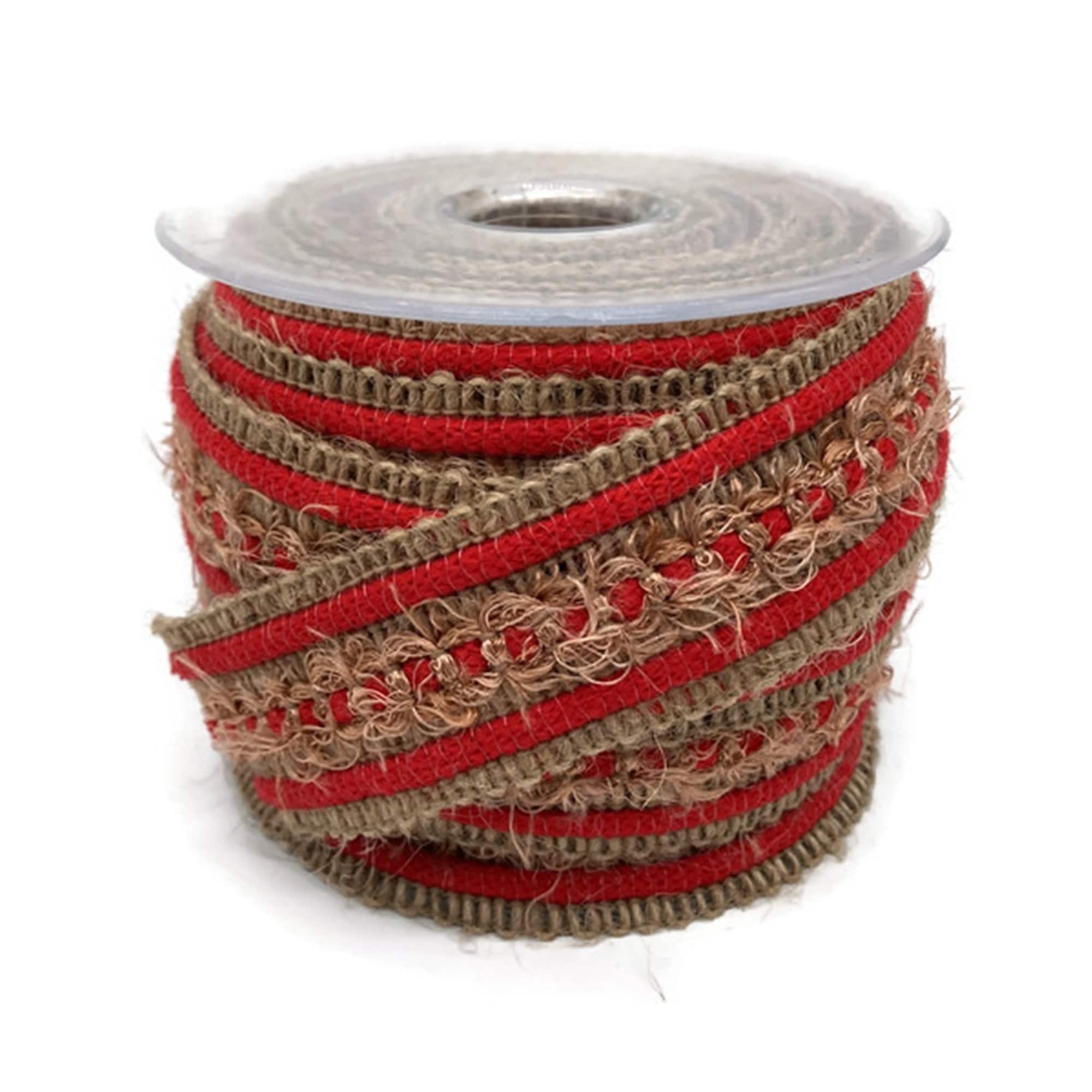 33 Mm Natural Jute Trim/red Cotton Striped/burlap Ribbon/rustic Jute ...