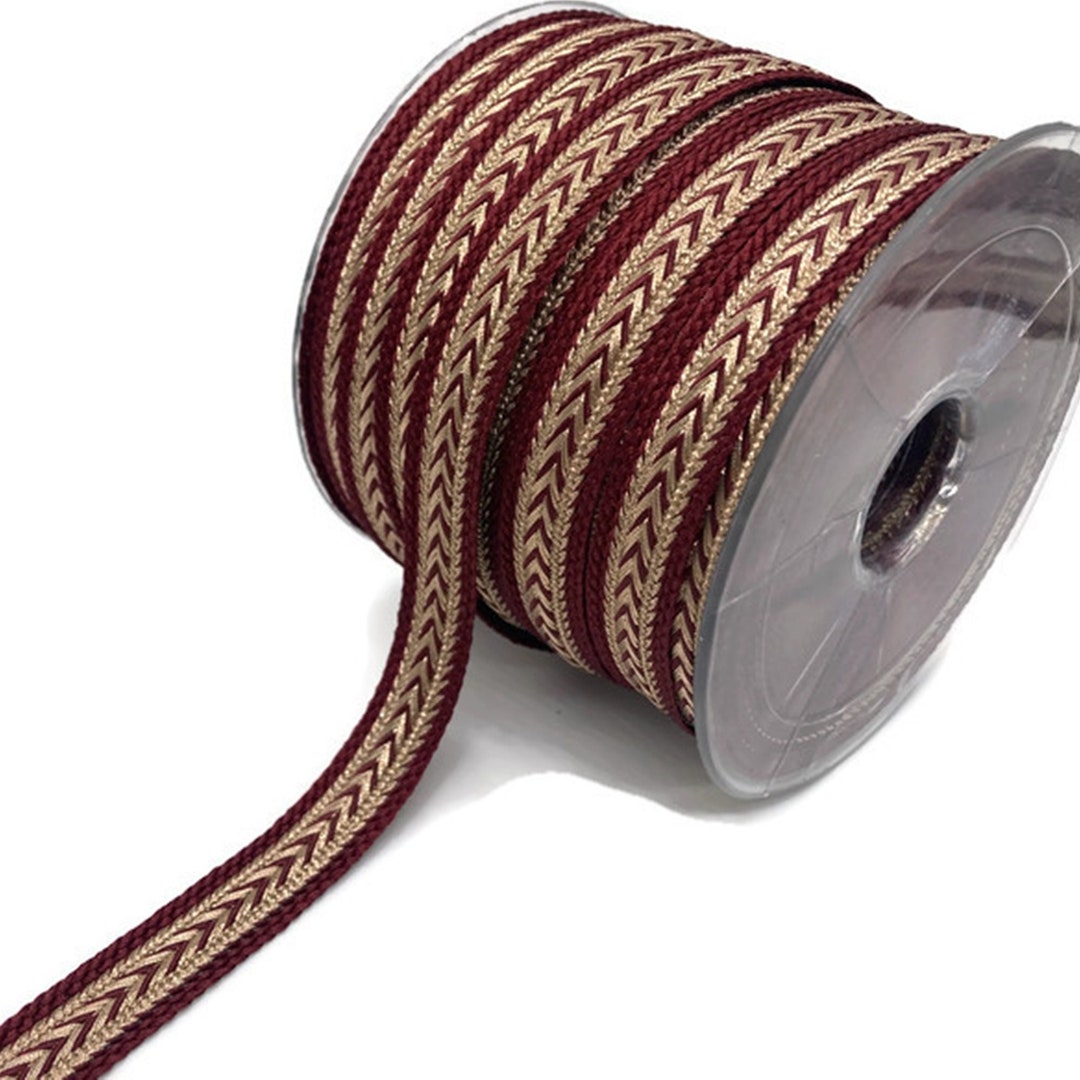15 Mm Bronze Metallic Braid Trim/burgundy Background/arrow Pattern ...