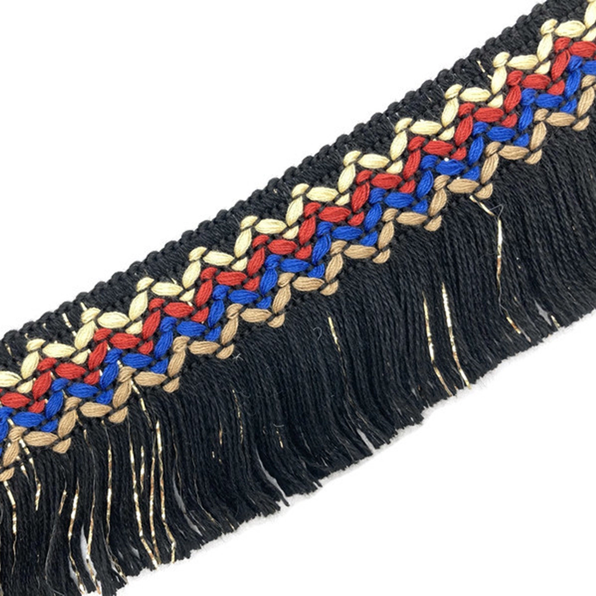 40 Mm Wide Black and Gold Fringe Trim/colorful Chevron Stitch/ethnic ...