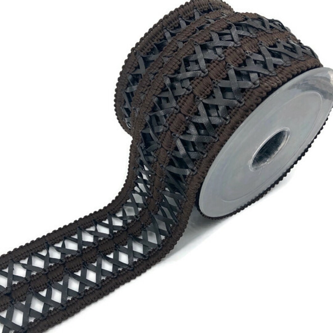50 Mm Black Cross X Pattern Faux Leather Braid Lace Trim/with Brown ...