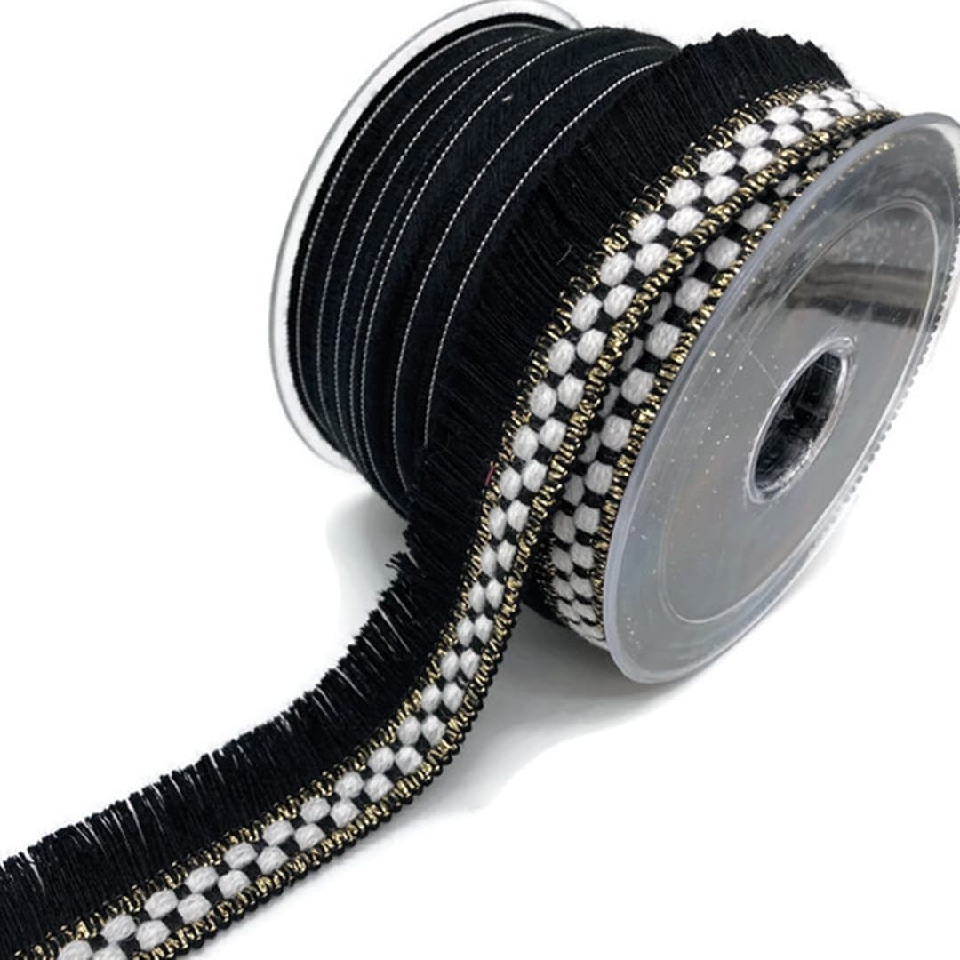 28 Mm Black Fringe Trim/with White Point/gold Trim/tassel Trim/ethnic ...