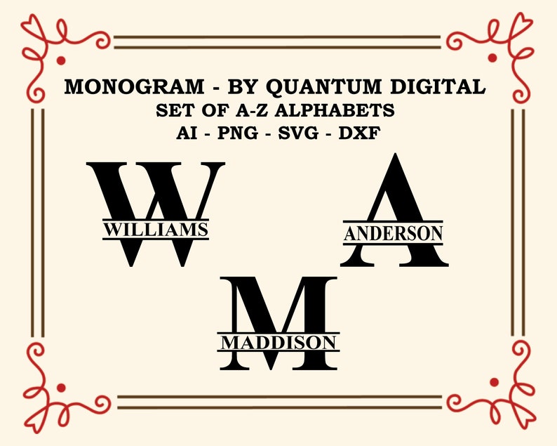 Split Monogram SVG/DXF/PNG, Split Monogram Frame Alphabet, Family ...