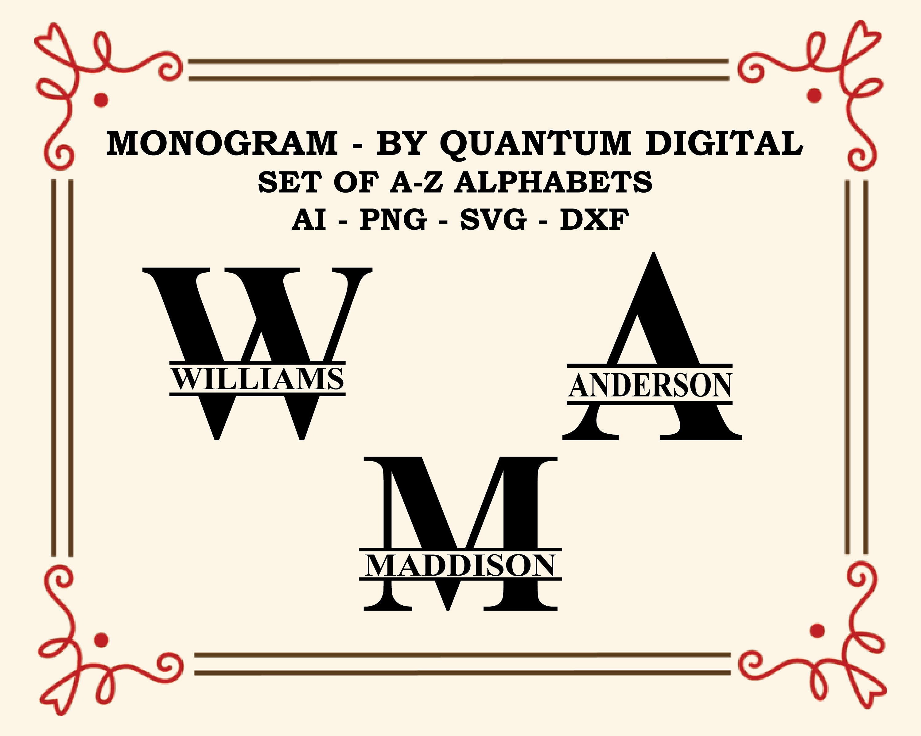 Split Monogram SVG/DXF/PNG, Split Monogram Frame Alphabet, Family ...