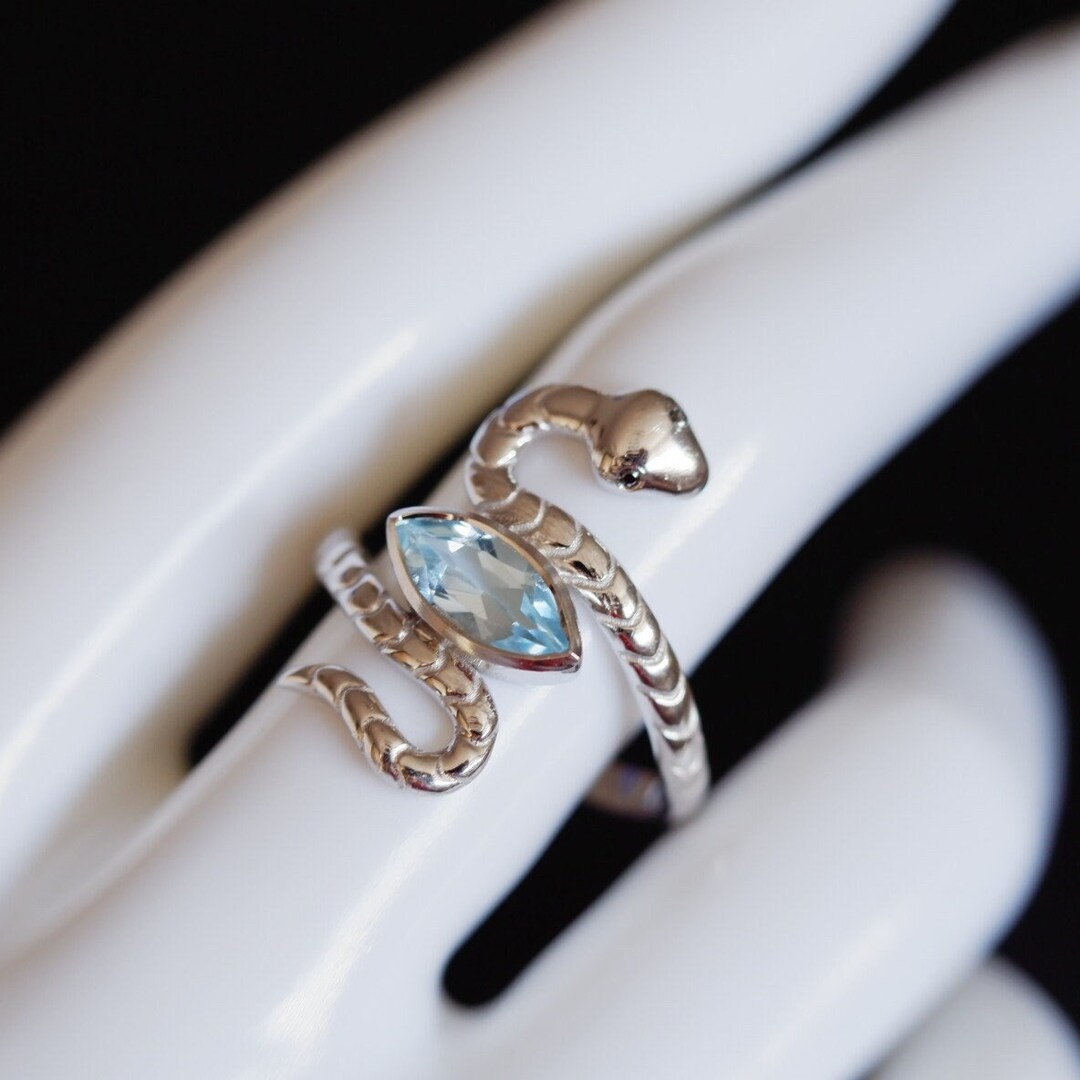 Natural Sky Blue Topaz Snake Ring - Sterling Silver 925 - Etsy