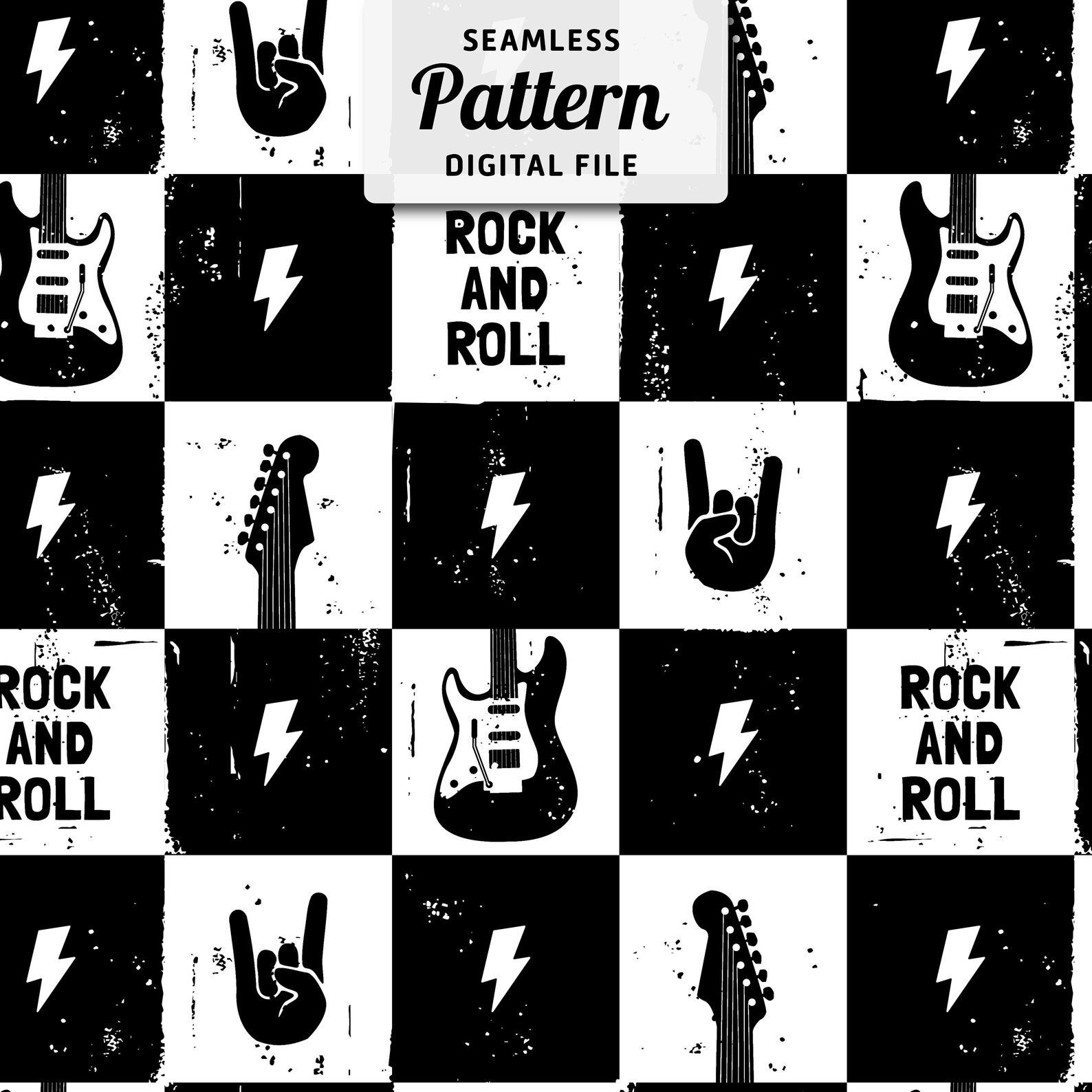 Checkered Rock and Roll Seamless Pattern (digital File) - Etsy