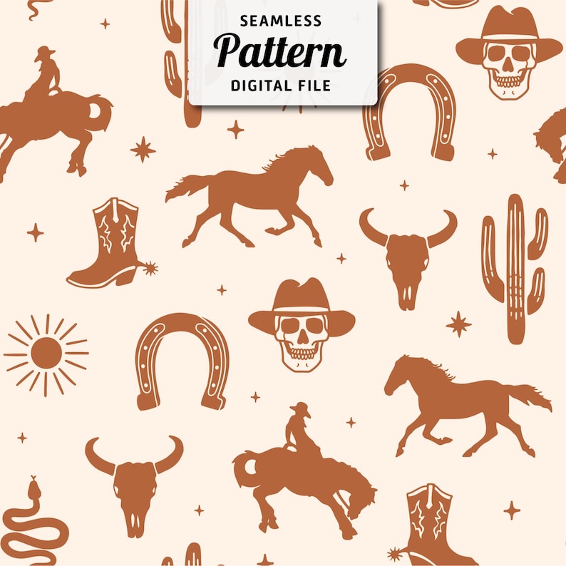 Western Cowboy Seamless Pattern: Boho Cactus Repeat Design (digital ...