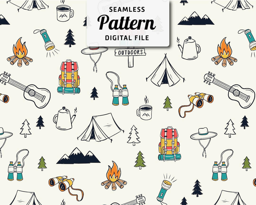 Camping Seamless Pattern | Outdoor Seamless Design | Hand Drawn ...