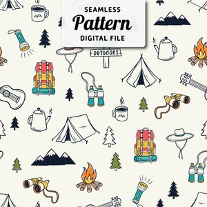Camping Seamless Pattern | Outdoor Seamless Design | Hand Drawn ...
