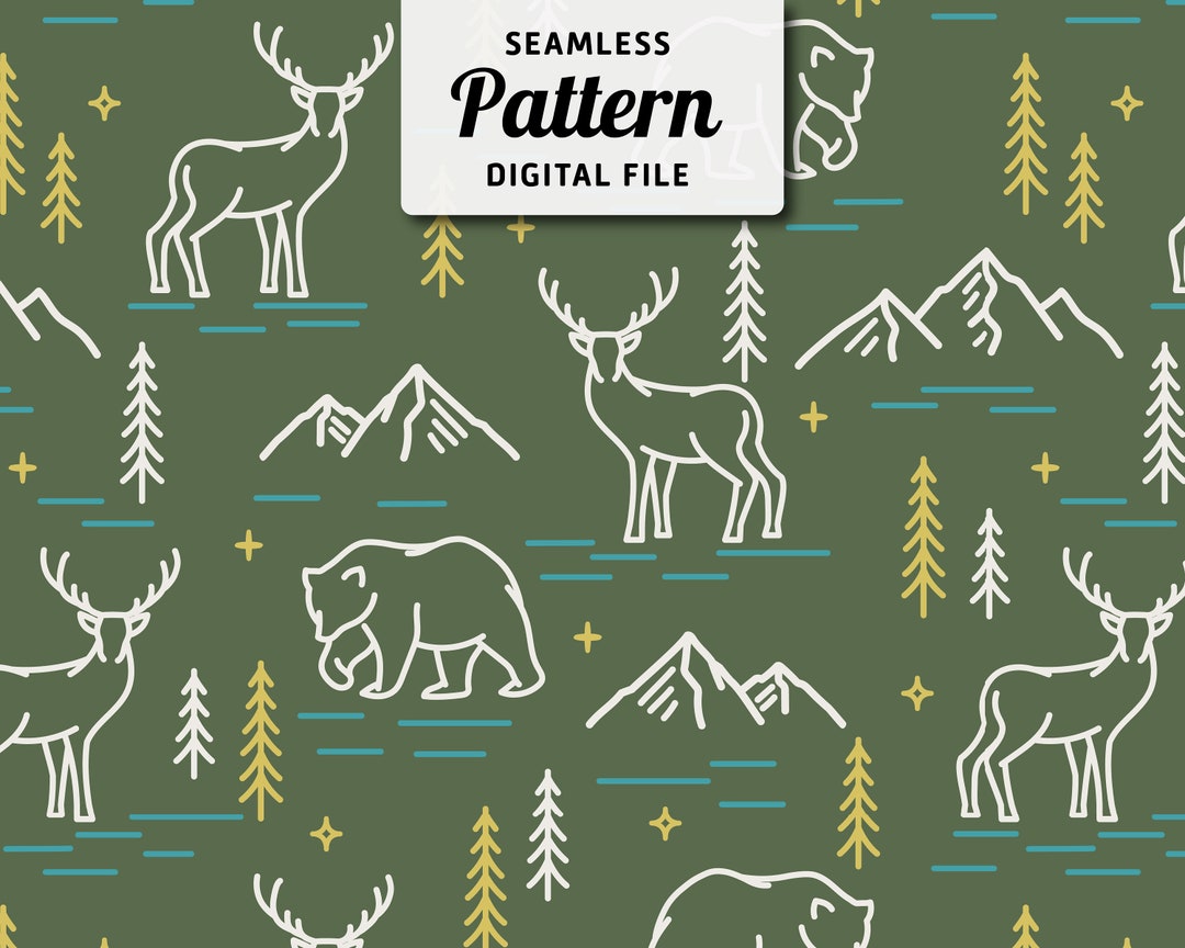 Bear and Deer Mountain Pattern: Outdoor Seamless File (digital Download ...