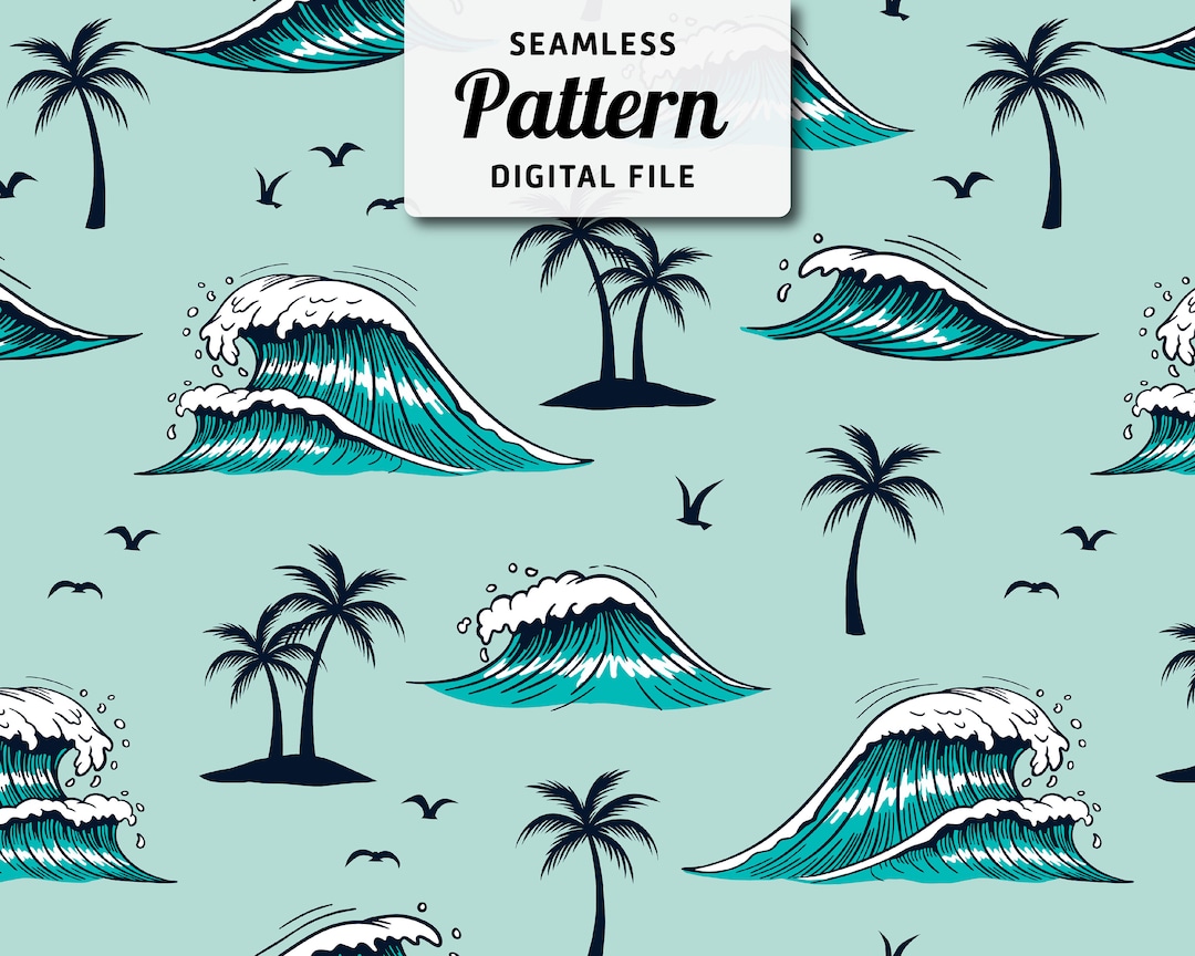 Tropical Seamless Pattern File | Waves and Palm Trees Seamless Repeat ...