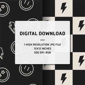Checkered Happy Face Seamless Pattern: Lightning Smile (digital File ...