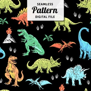 Dinosaurs Seamless Pattern | Cartoon Dinosaurs Kids Seamless Repeat ...
