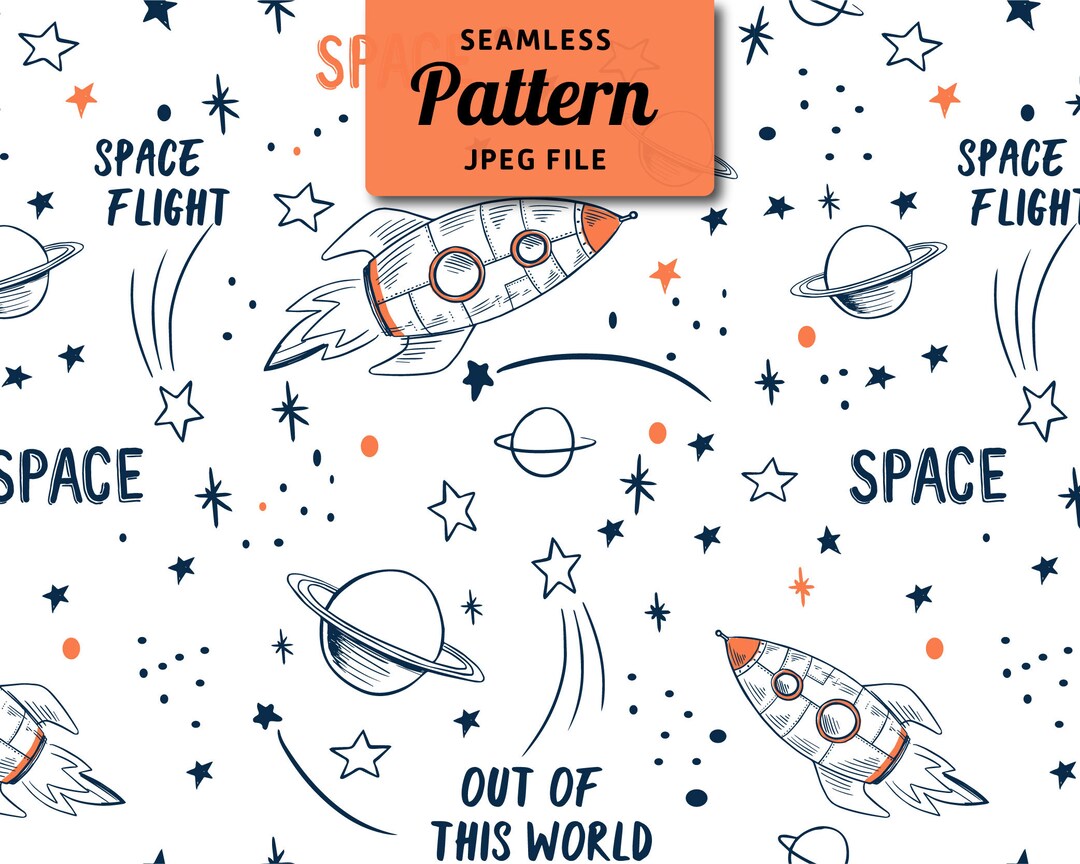 Space Seamless Pattern, Digital Download, Galaxy, Planets, Spaceships ...