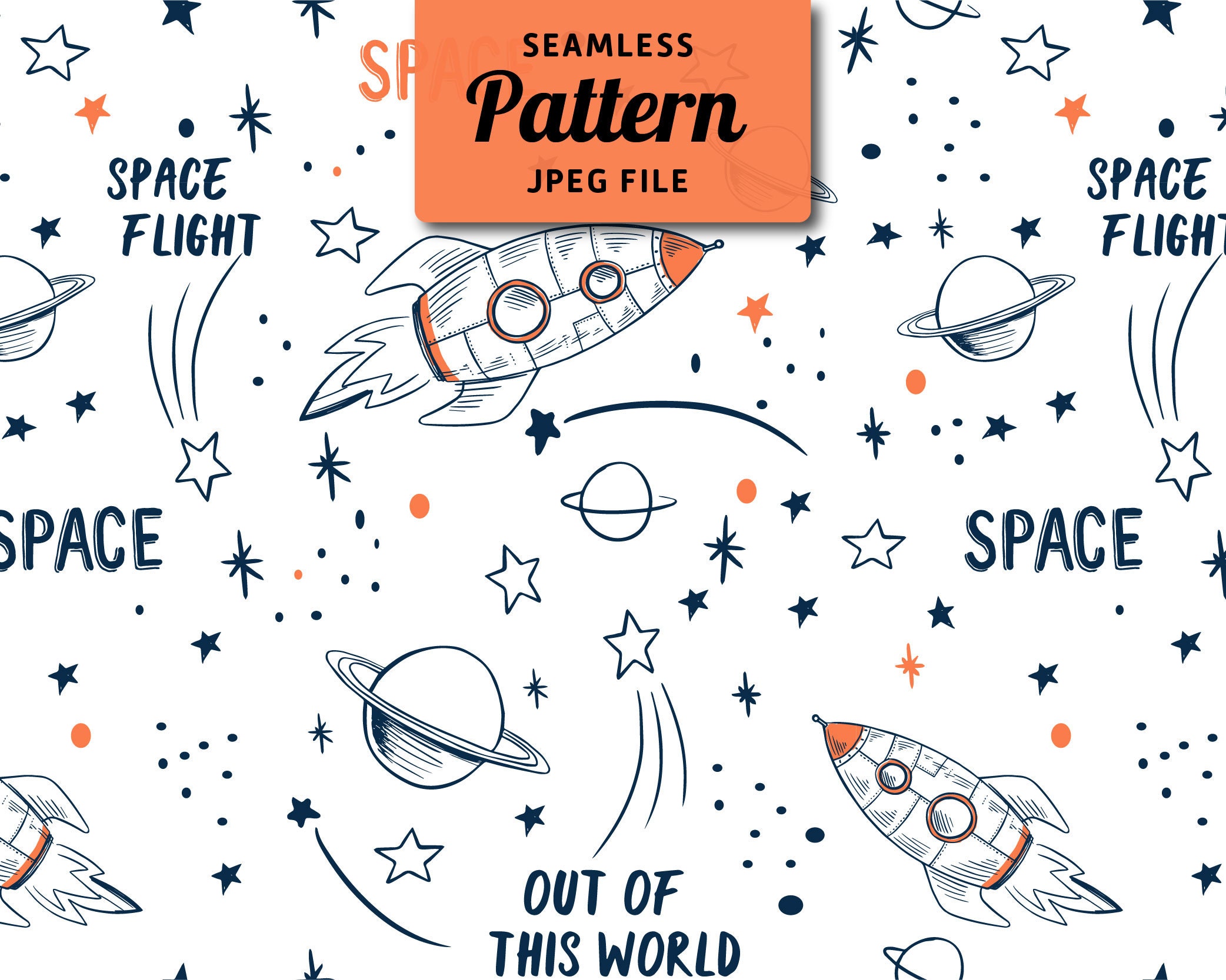 Space Seamless Pattern, Digital Download, Galaxy, Planets, Spaceships ...