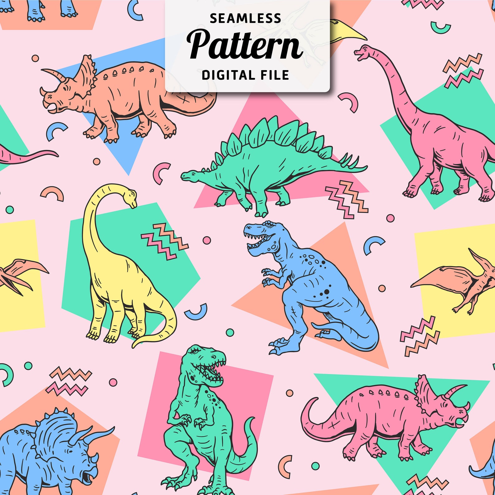 Dinosaurs Seamless Pattern Cartoon Dinosaurs Kids Seamless Repeat ...