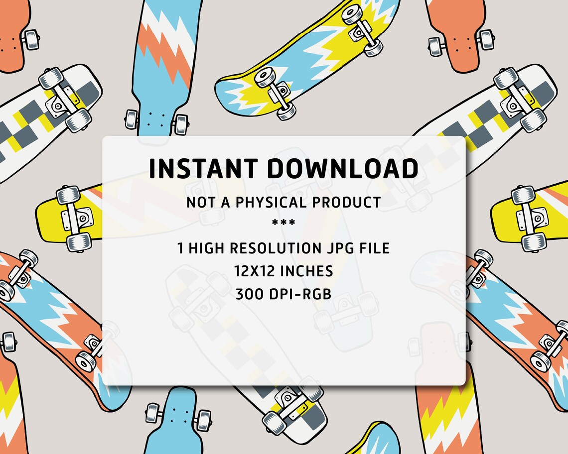 Skateboard Seamless Pattern Boys Seamless Repeat Design Hand Drawn ...