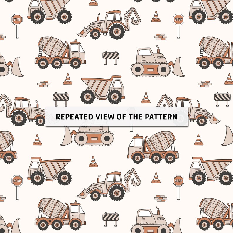 Checkered Construction Vehicle Seamless Pattern: Boho Excavator Design ...
