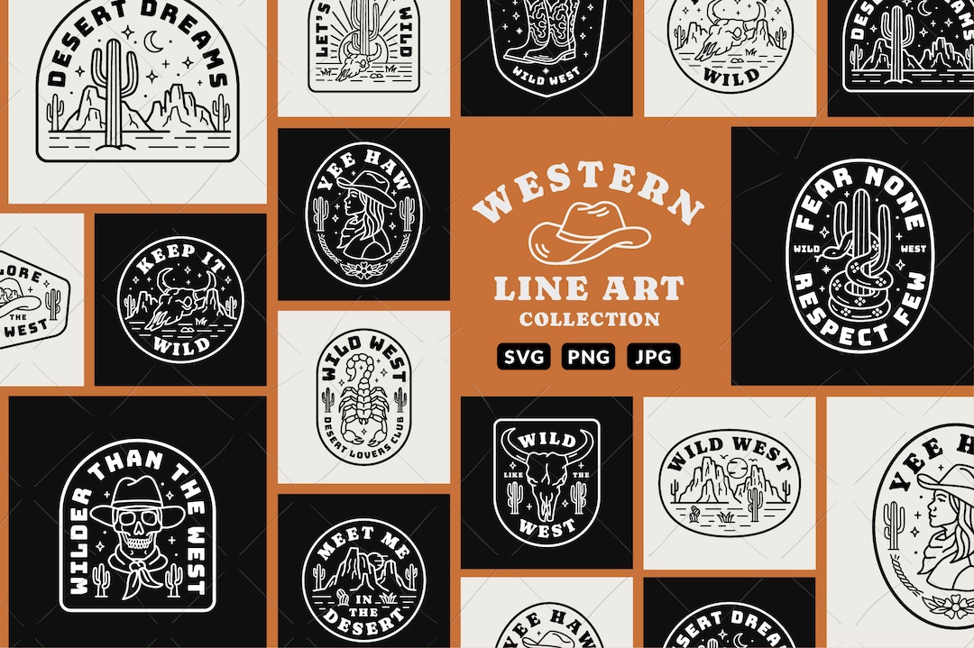Western Line Art Collection. Western SVG, PNG, and JPEG Designs ...