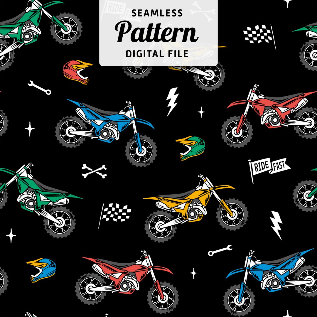 Motocross Seamless Pattern. Dirt Bike Digital Design File. Pattern File ...