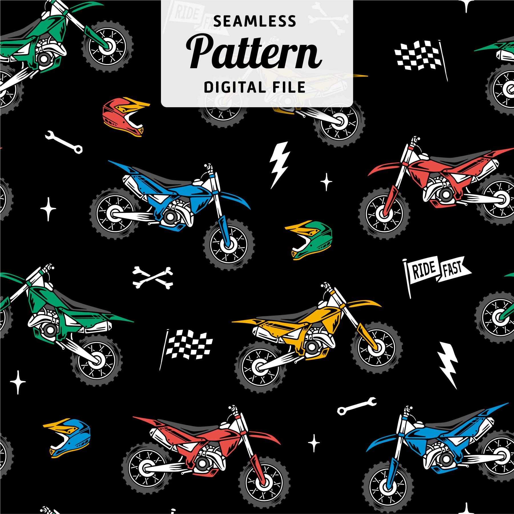 Motocross Seamless Pattern. Dirt Bike Digital Design File. Pattern File ...
