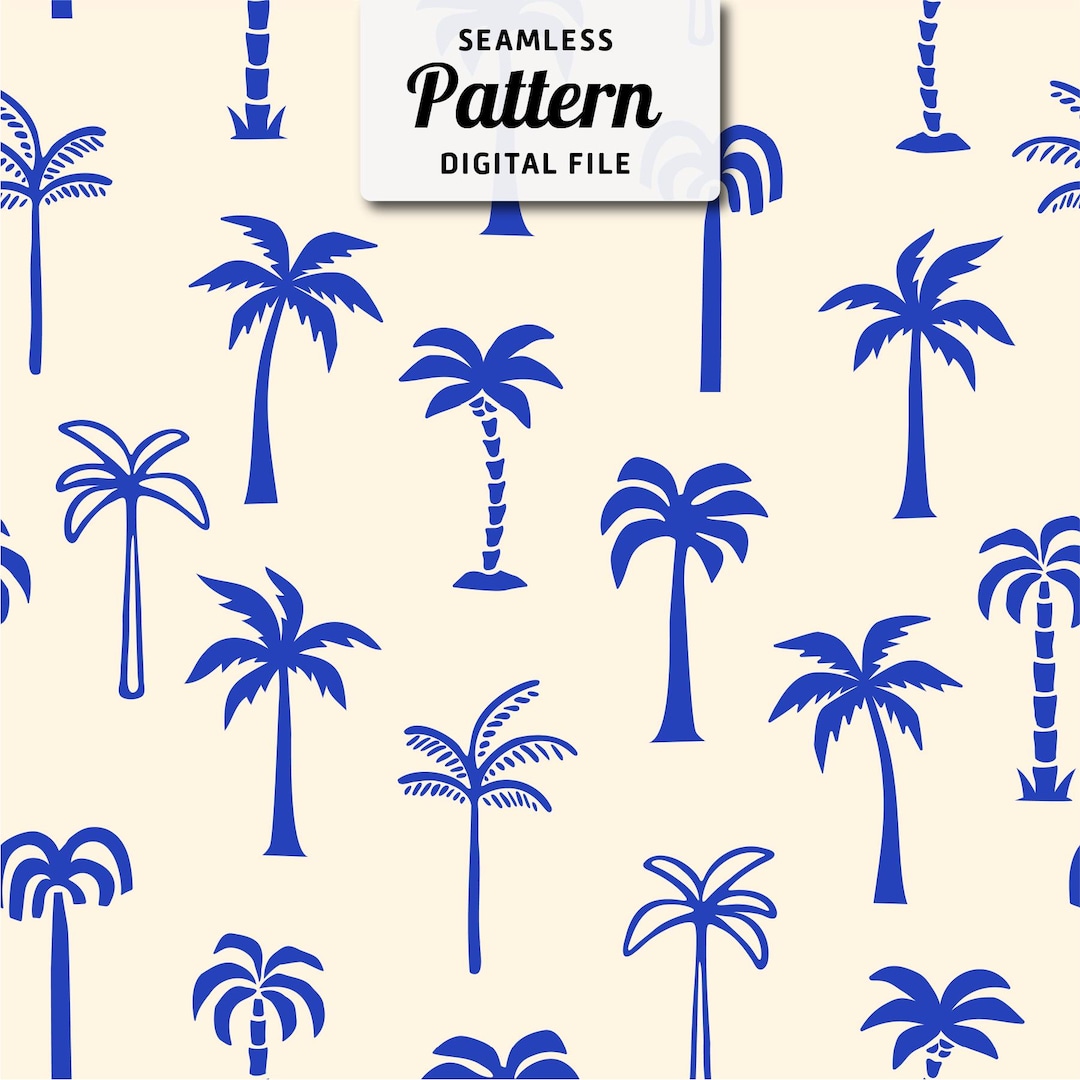 Coastal Palm Tree Pattern: Blue & Cream Tropical Fabric Design (JPEG ...